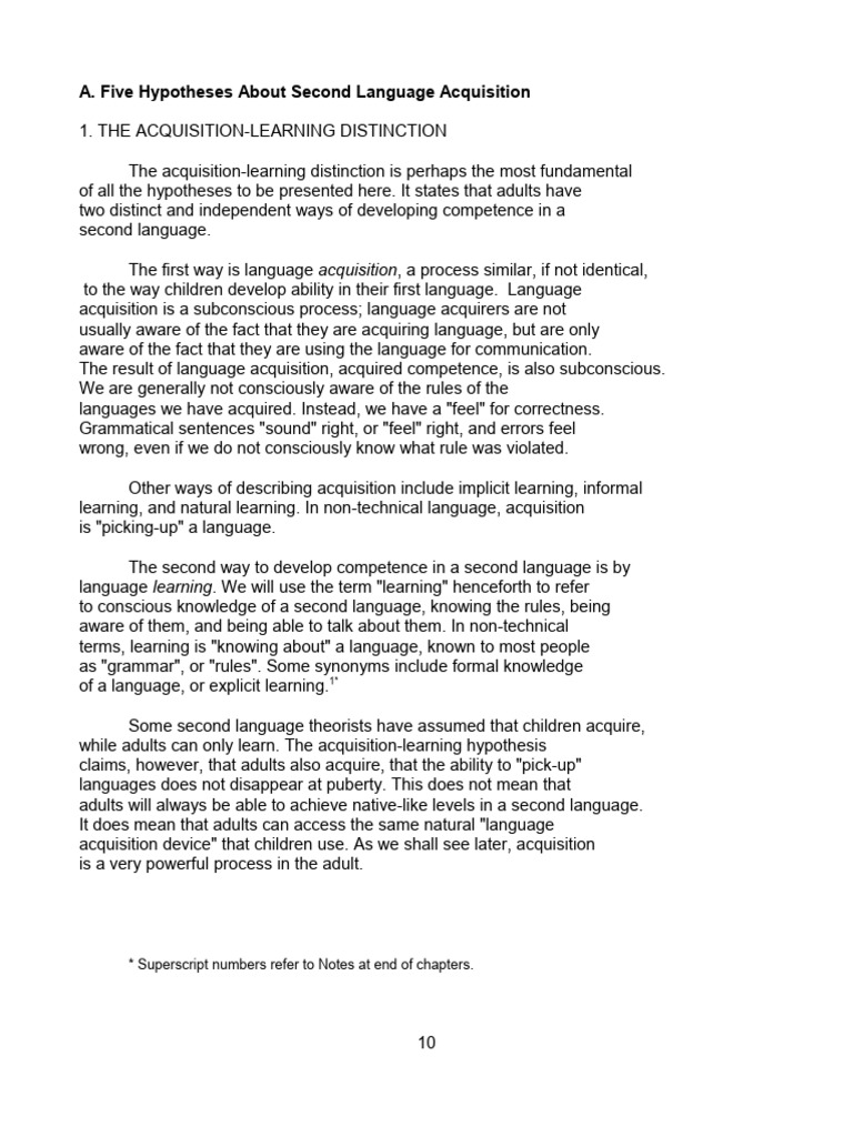 Second Language Acquisition Hypotheses | PDF | Second Language ...