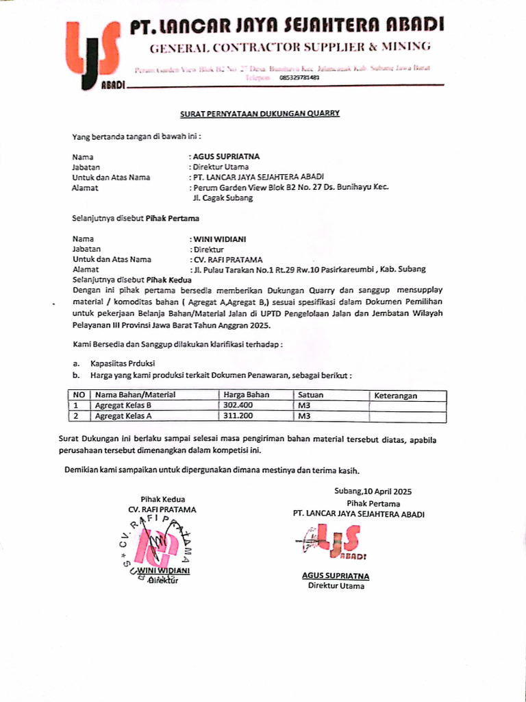 Pt. Lancar Jaya Sejahtera Abadi | PDF