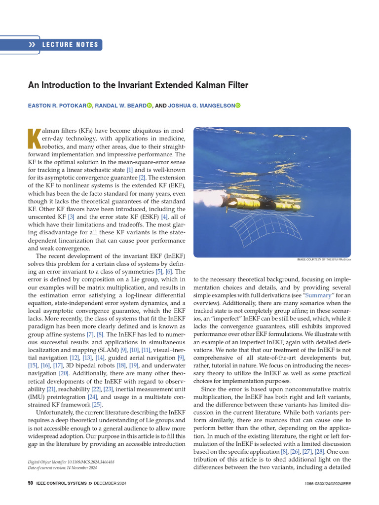 An Introduction To The Invariant Extended Kalman Filter Lecture Notes ...