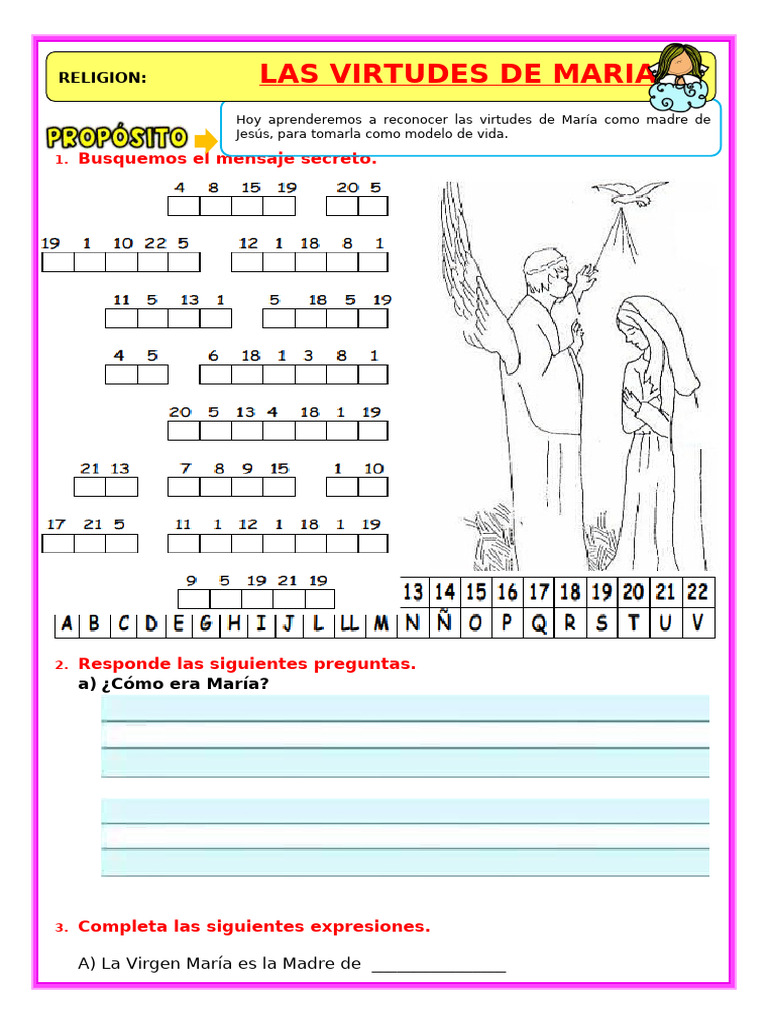 Ficha de Religion Las Virtudes de Maria Del Lunes 5 de Mayo | PDF