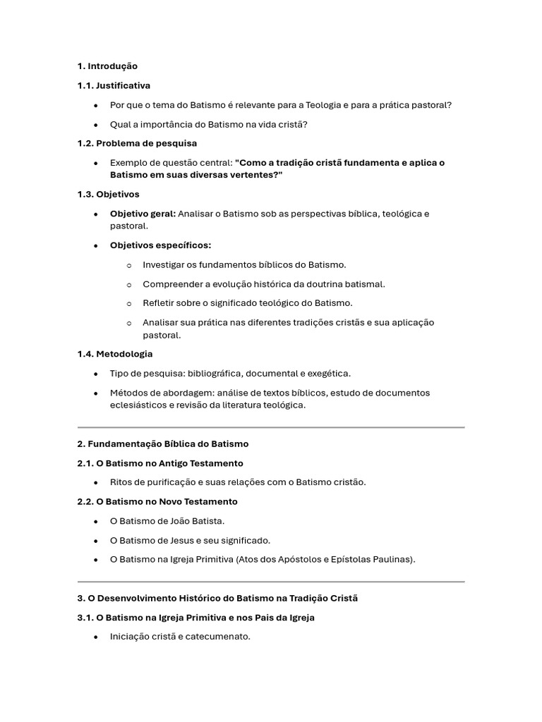 02 ESTRUTURA DO TCC Roteiro | PDF | Batismo | Igreja cristã