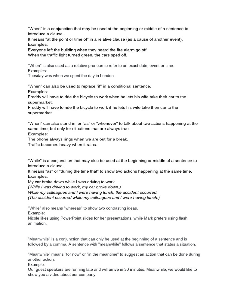 When, While and Meanwhile | PDF