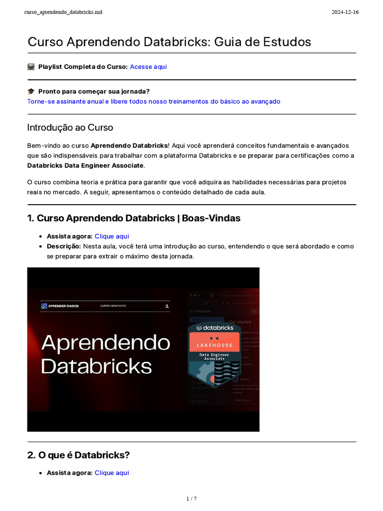 Guia Completo do Curso Databricks | PDF | Tecnologia da Informação ...