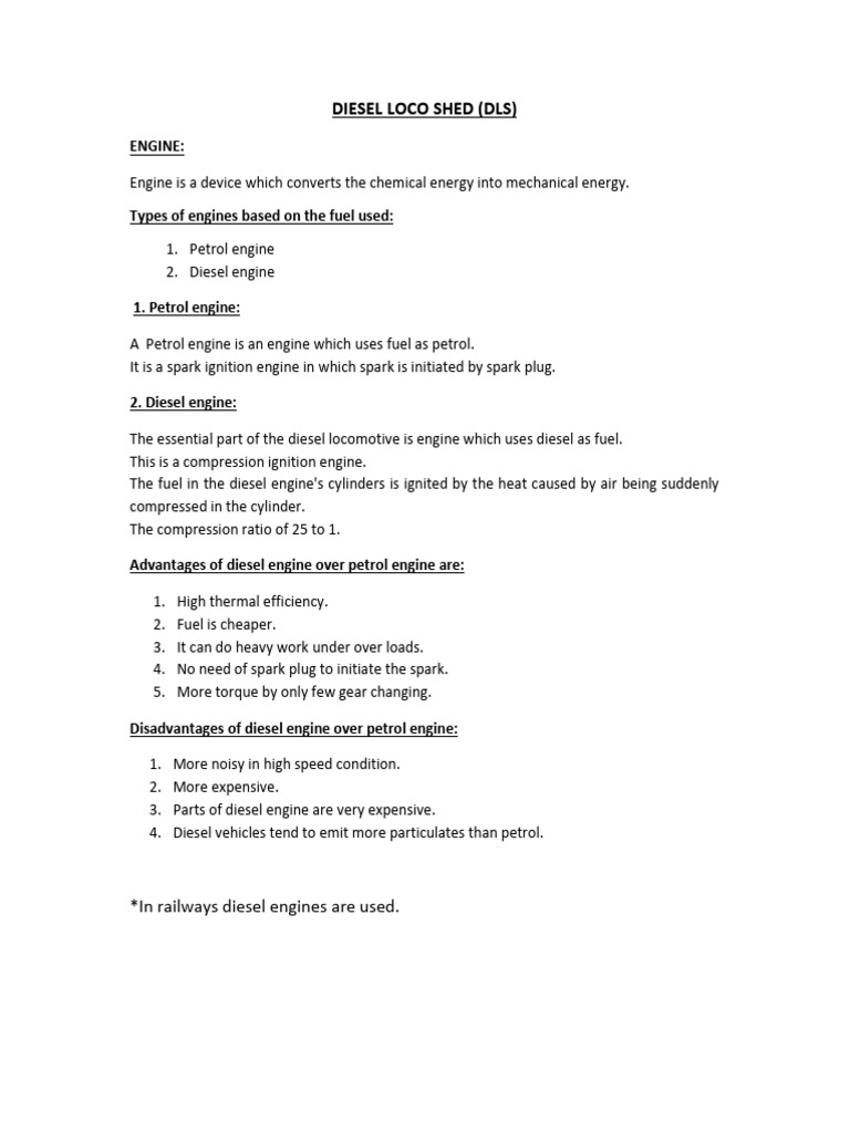 Microsoft Word - Diesel Loco Shed | PDF | Diesel Engine | Engines