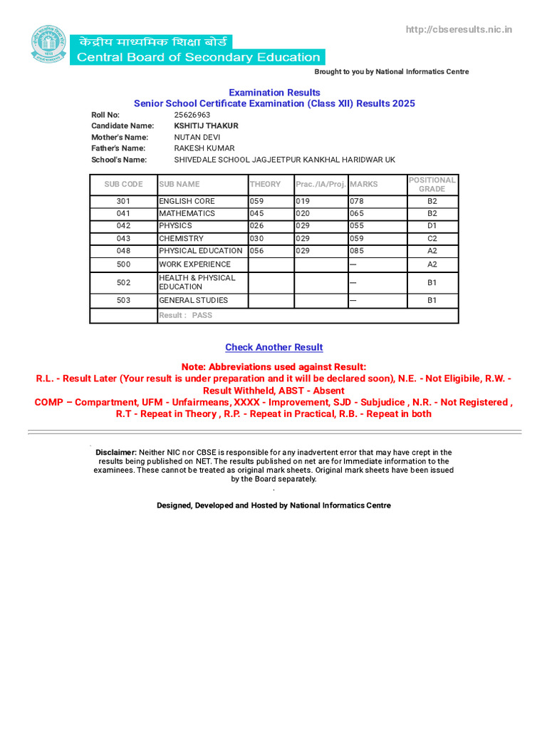 CBSE - Senior School Certificate Examination (Class XII) Results 2025 ...