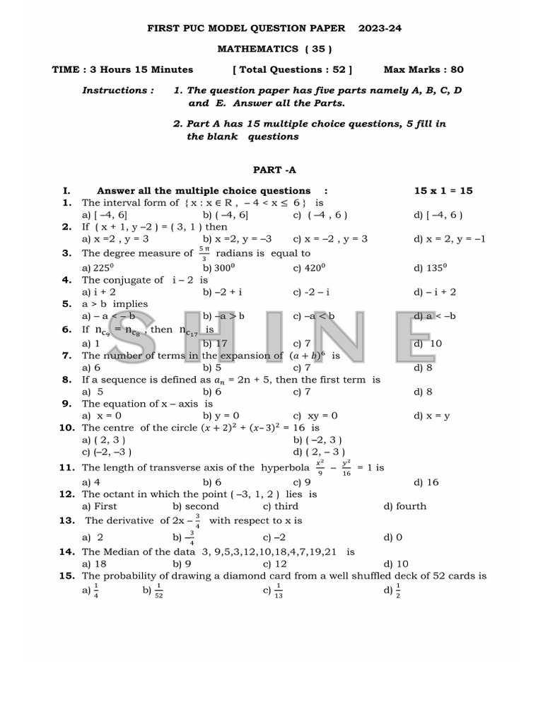 35 - Mathematics Model Paper | PDF