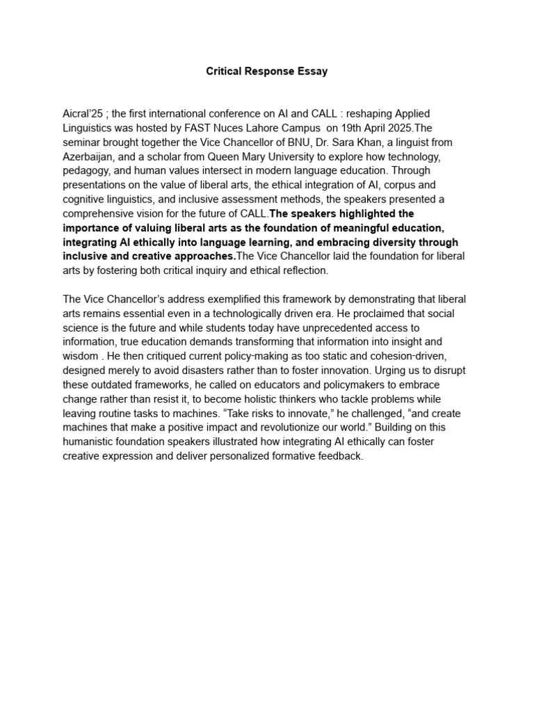 Critical Response Essay | PDF | Artificial Intelligence | Intelligence ...