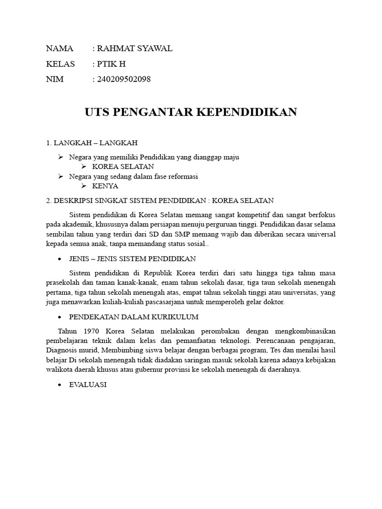 Rahmatsyawal - Uts Pengantar Kependidikan - Ptikh | PDF