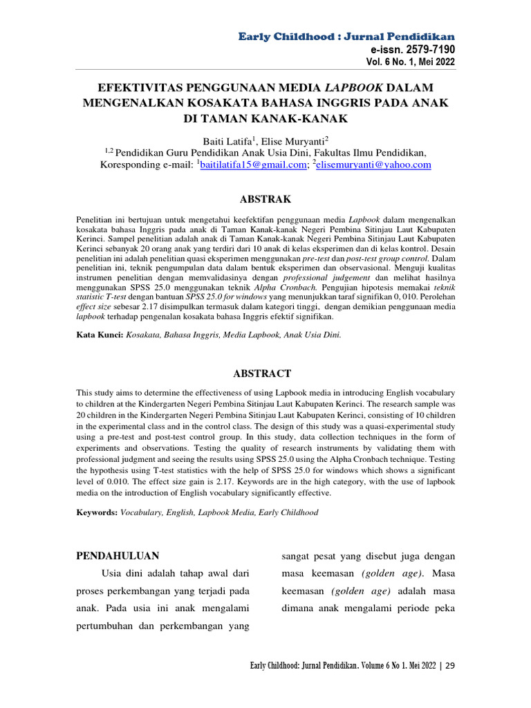 Efektivitas Penggunaan Media Lapbook Dal | PDF
