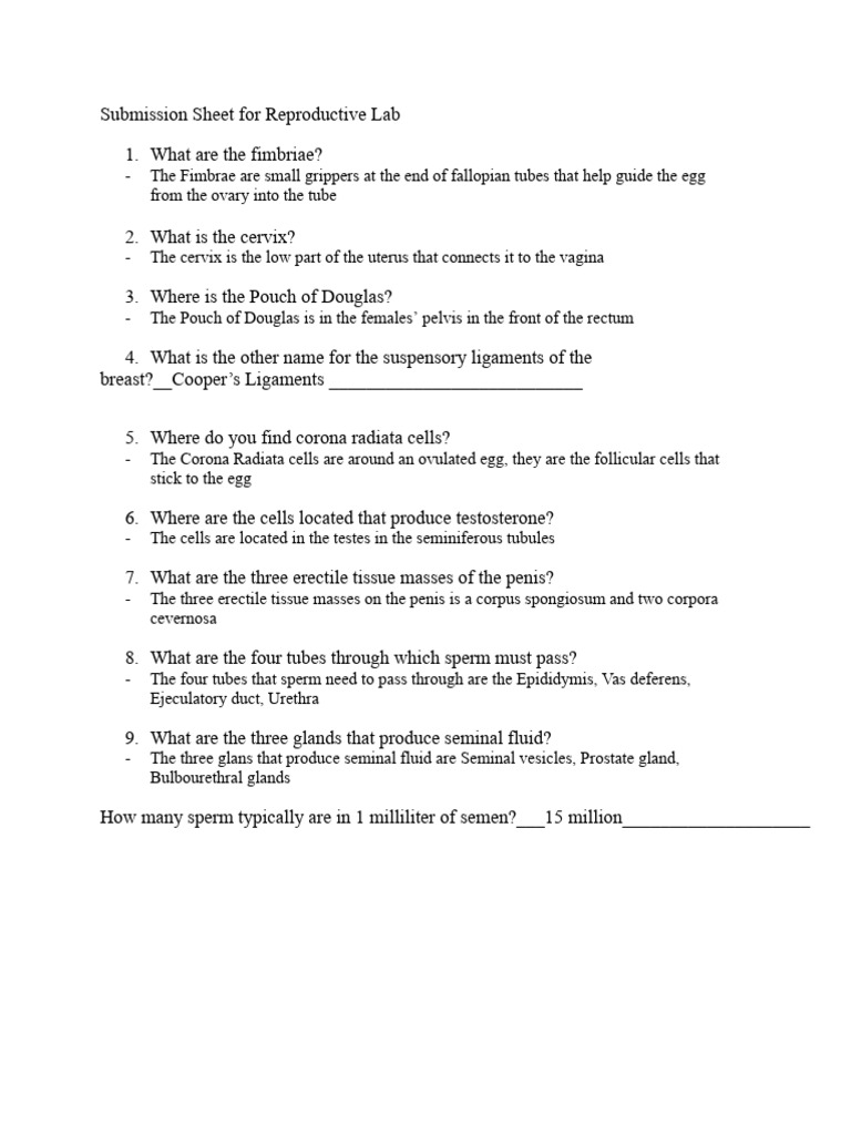 Submission Sheet For Reproductive Lab | PDF
