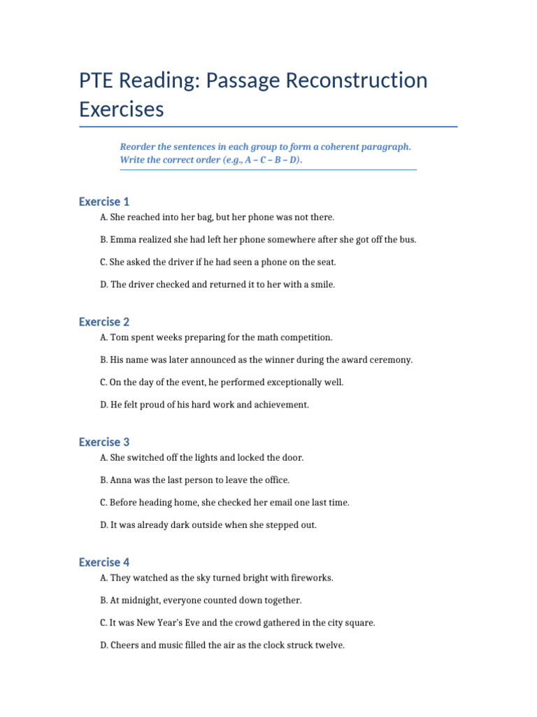 Passage Reconstruction Exercises Guide | PDF