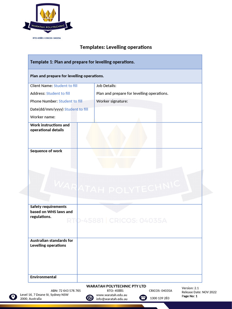 Levelling Operations Templates Guide | PDF