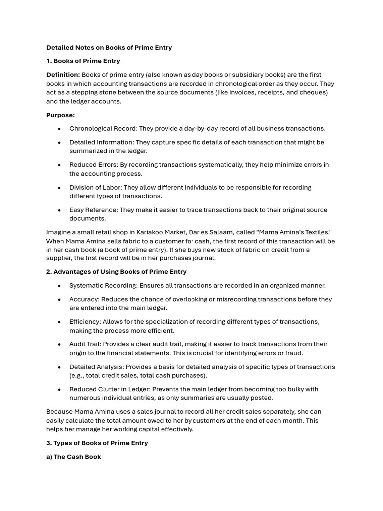 Books of Prime Entry Notes | PDF | Debits And Credits | Bookkeeping