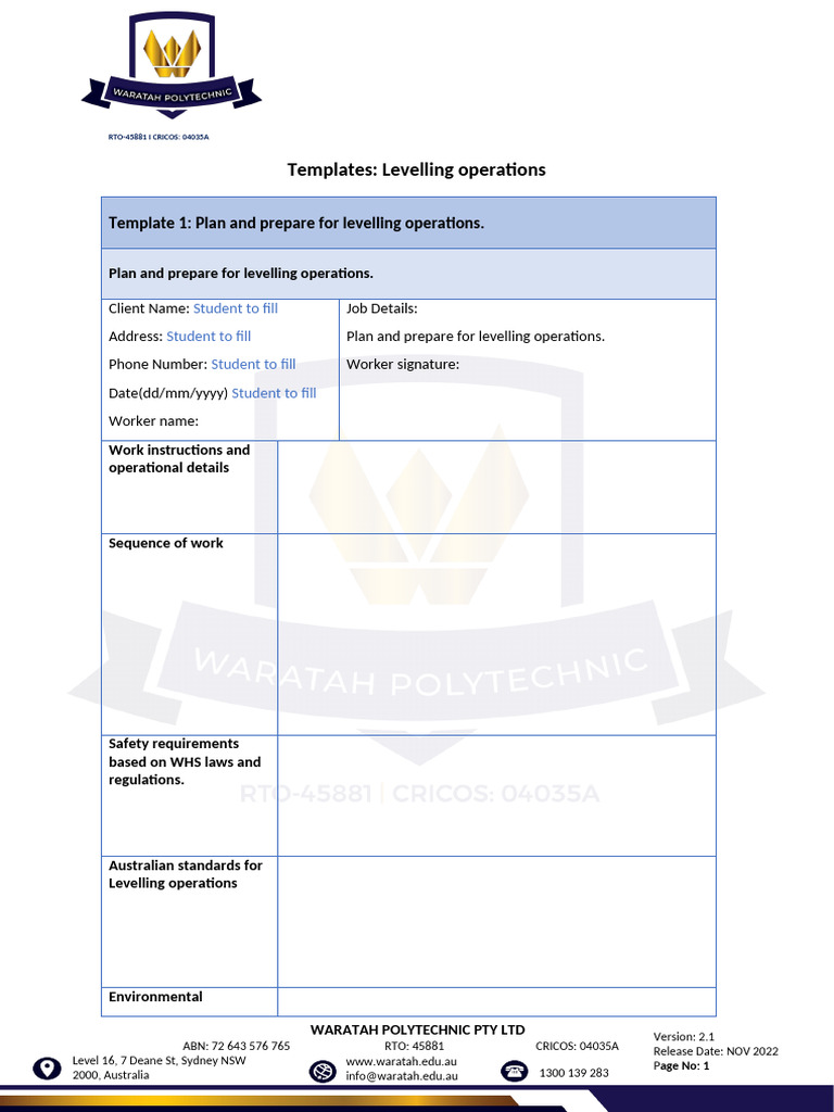 Levelling Operations Templates Guide | PDF