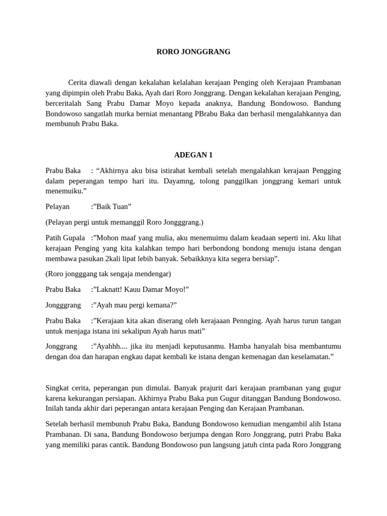 Legenda Roro Jonggrang dan Candi Prambanan | PDF