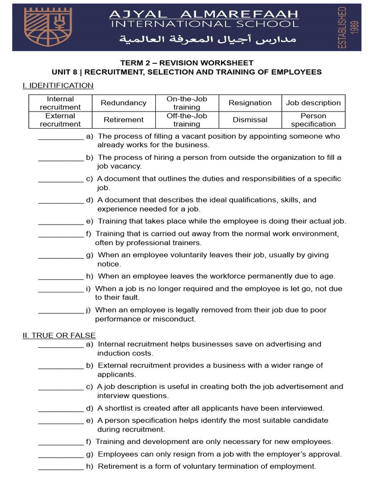 Practice Worksheet - Unit 8 | PDF | Recruitment | Employment