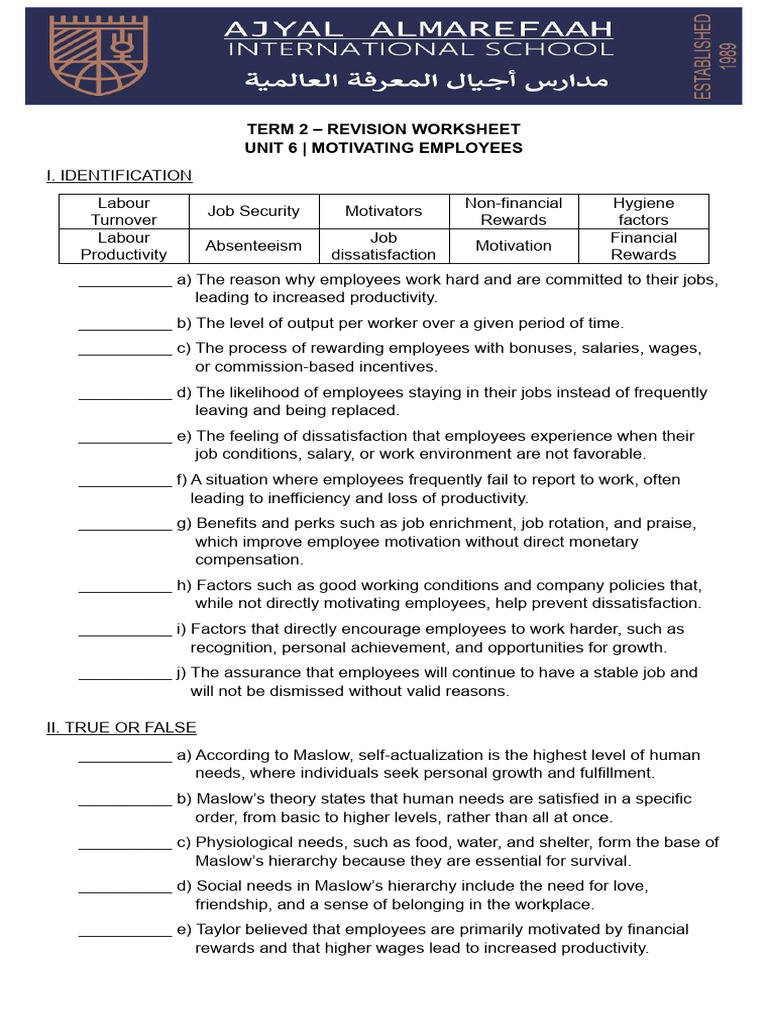 Practice Worksheet - Unit 6 | PDF | Labor | Employment