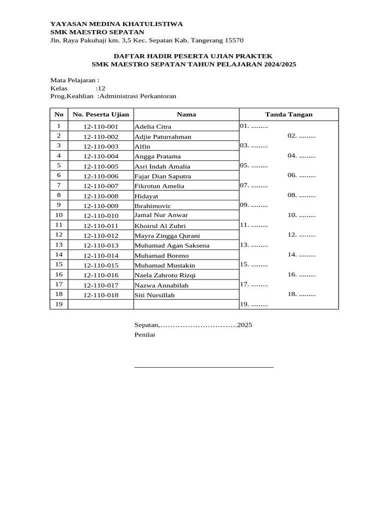 Penilaian Ujian Praktek-1 | PDF