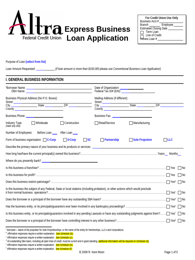 Express Business Loan Application Form | PDF | Credit | Finance & Money ...