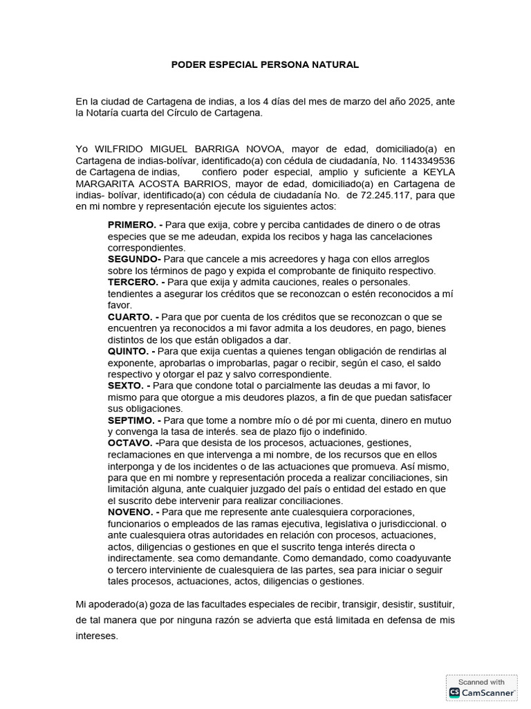 Poder Especial para Persona Natural | PDF | Pagos