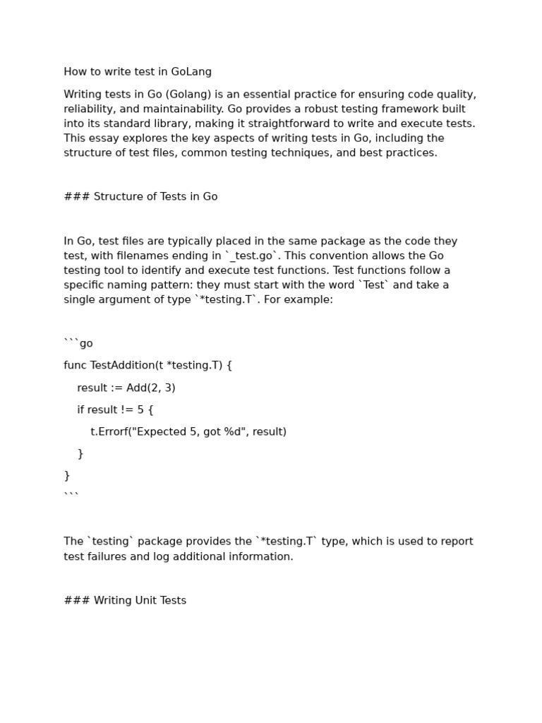How To Write Test in GoLang | PDF | Unit Testing | Systems Architecture
