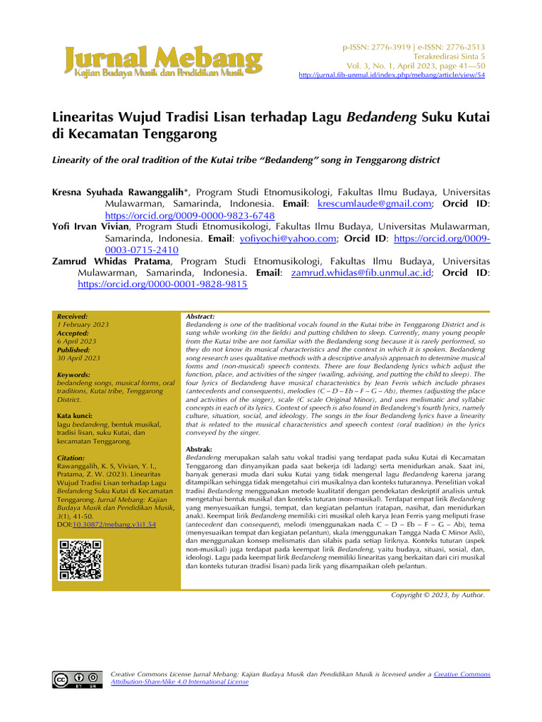 Linearitas Tradisi Lisan Lagu Bedandeng | PDF