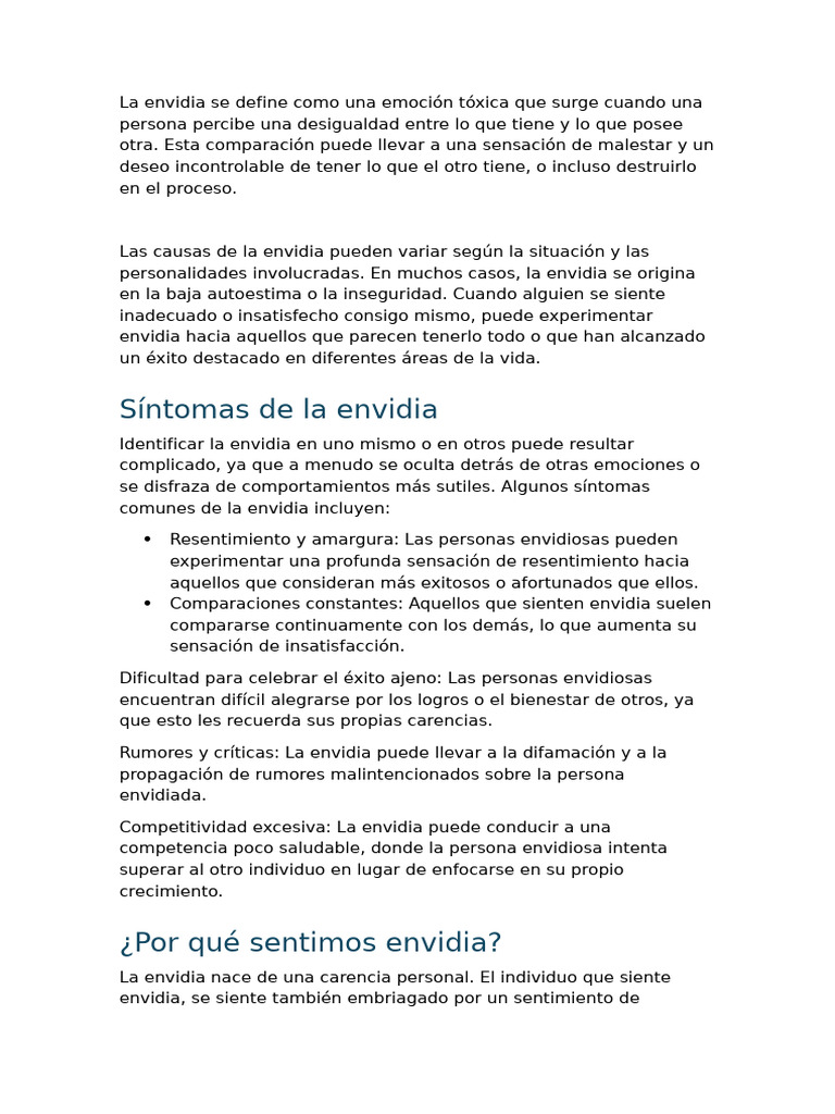 10 Ejemplos de Envidia y sus Efectos | PDF | Envidia | Depresión ...