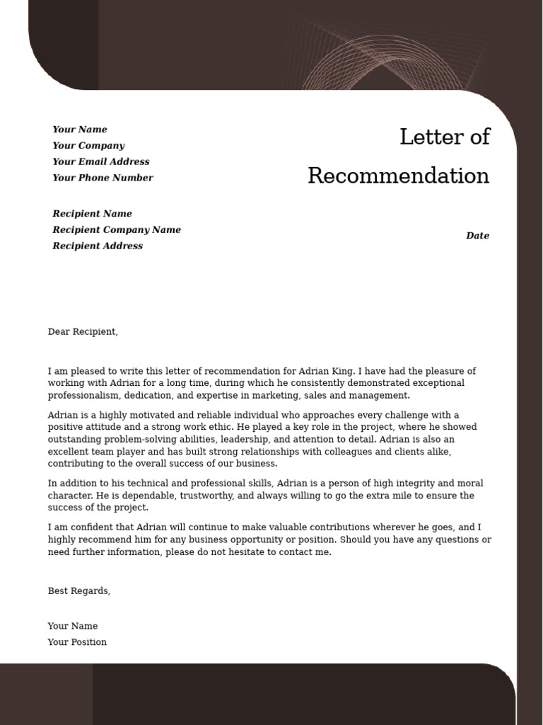 Modern Brown Letter of Recommendation | PDF