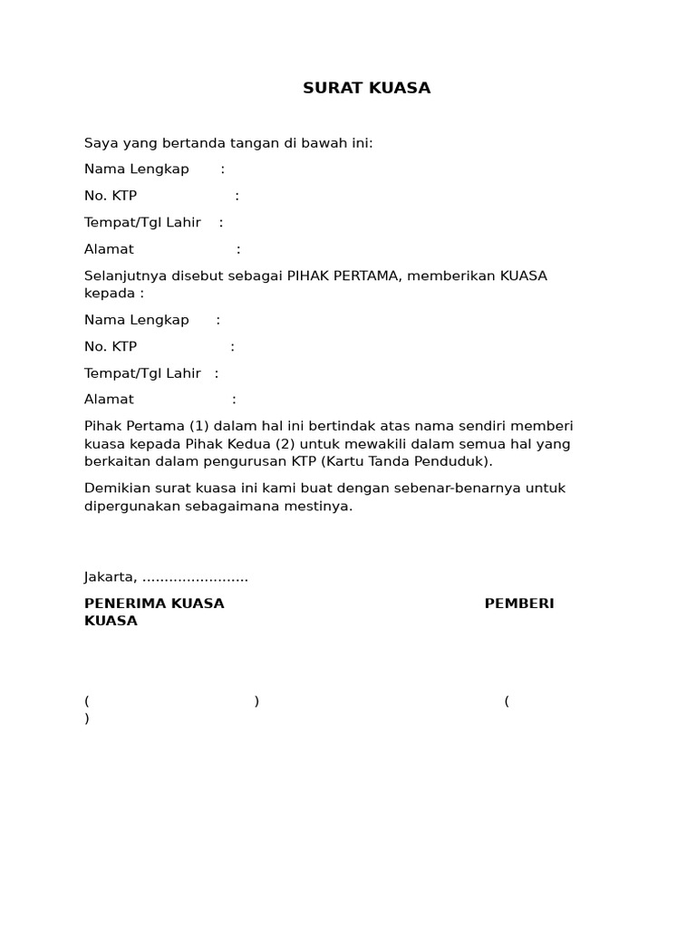 Contoh Surat Kuasa | PDF