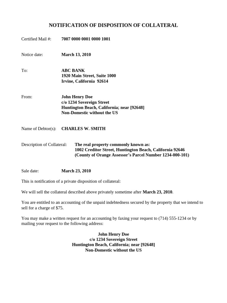 Notice of Disposition of Collateral | PDF