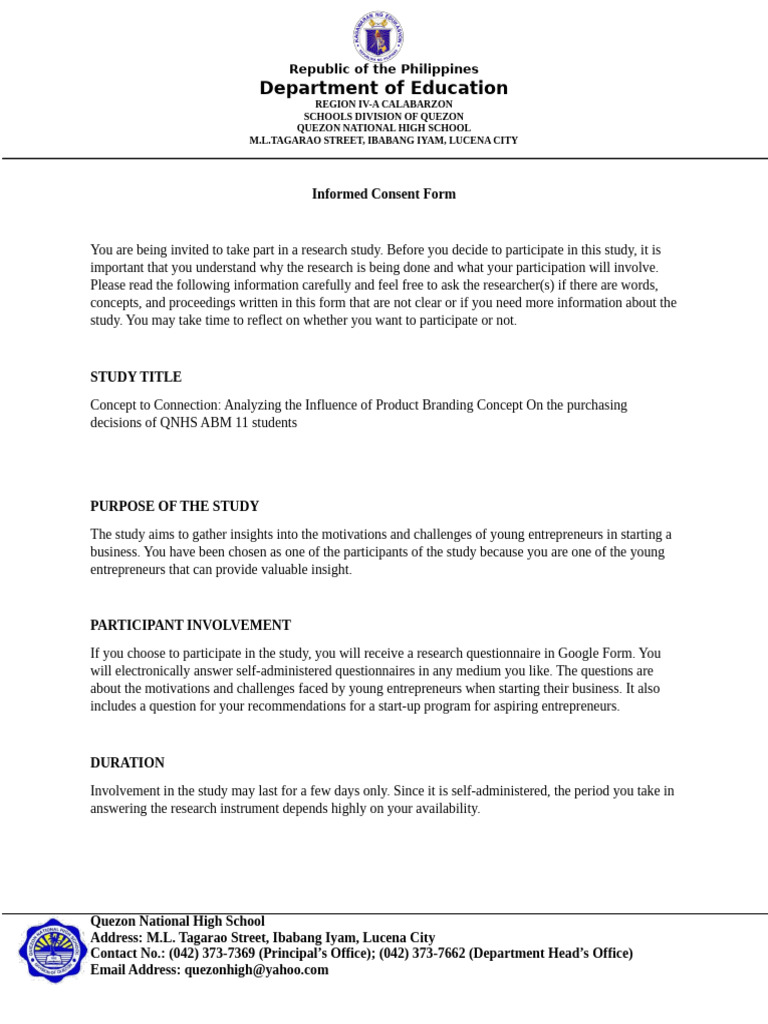 Informed Consent for Student Research Study | PDF