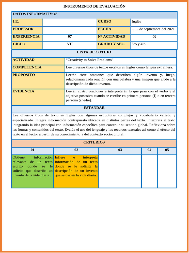 (3y4) 7 Instrumento de Eval. | PDF | Aprendizaje | Comunicación humana