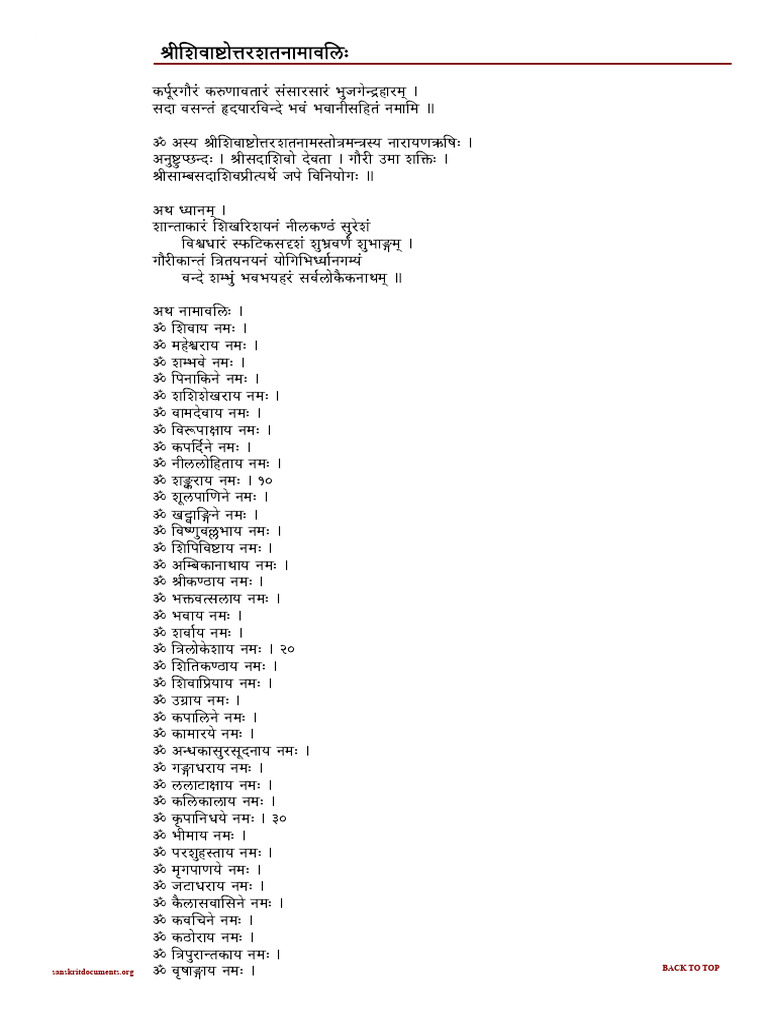 Shiva NAmAvali (108 Names) | PDF