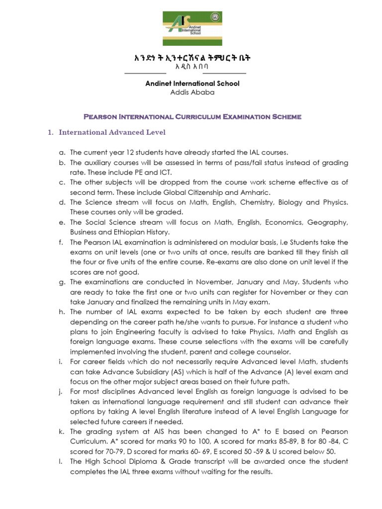 Andinet International School Curriculum Overview | PDF | University And ...