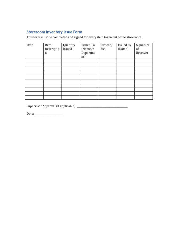 Storeroom Inventory Issue Form | PDF