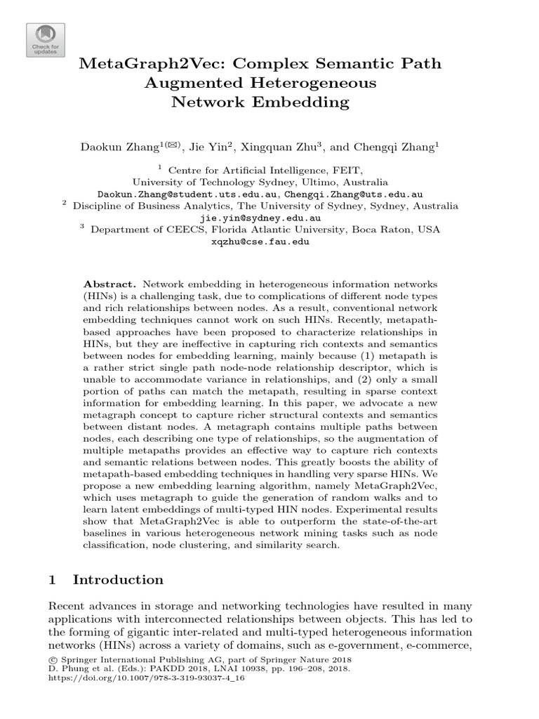 MetaGraph2Vec - Complex Semantic Path Augmented Heterogeneous Network Embedding | PDF | Cluster ...