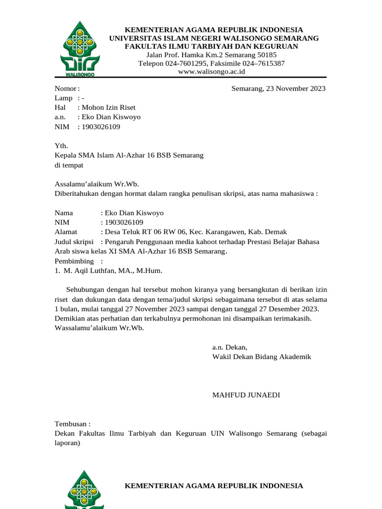 Surat Izin Riset Eko Dian Kiswoyo | PDF