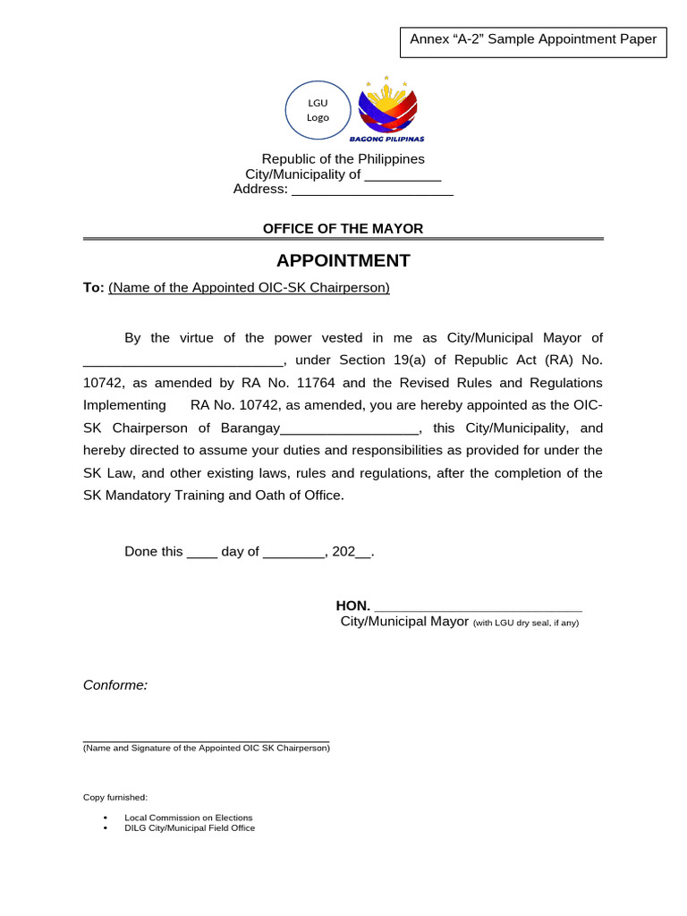 Annex A-2 of DILG&NYC JMC - Sample Appointment Paper of OIC SK ...