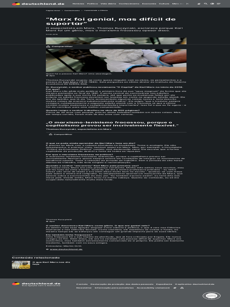 Karl Marx - Thomas Kuczynski Sobre Um Gênio Com Fraquezas | PDF