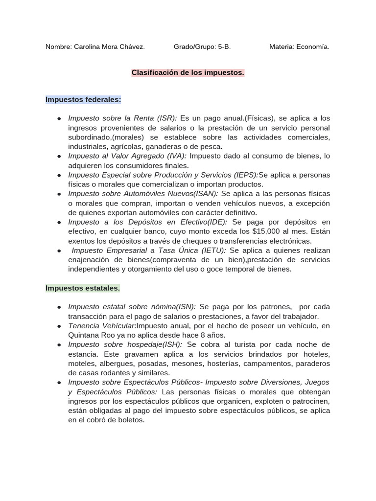 Clasificación de Impuestos en México | PDF | Impuestos | Impuesto sobre ...