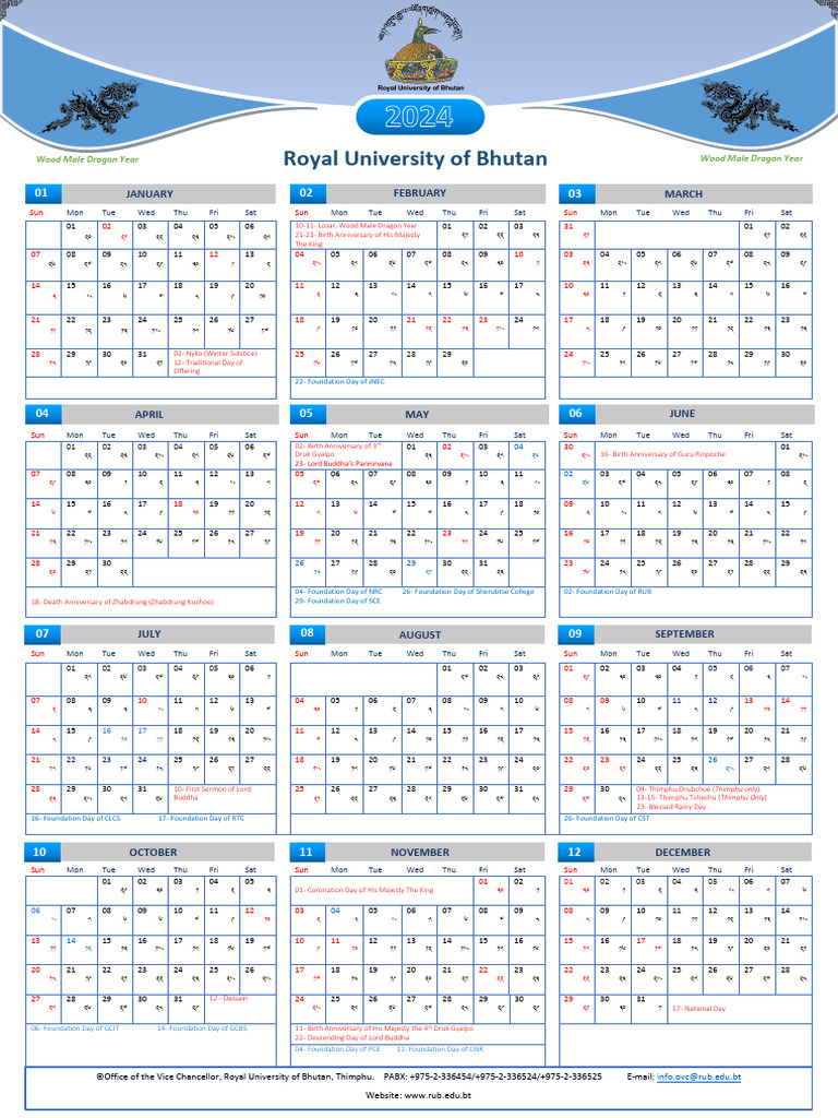 RUB e-calender 2024 | PDF | Bhutan