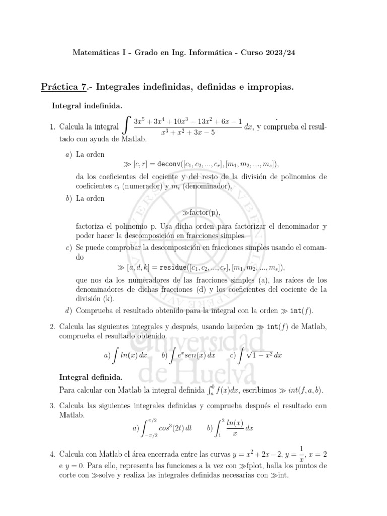 Practica 7 | PDF | Integral | Matemática Elemental