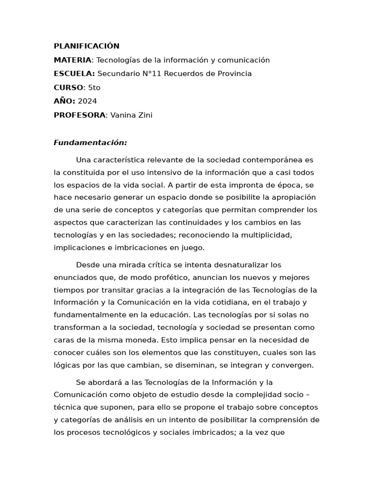 Planificación TIC 2024 | PDF | Tecnología de información y ...