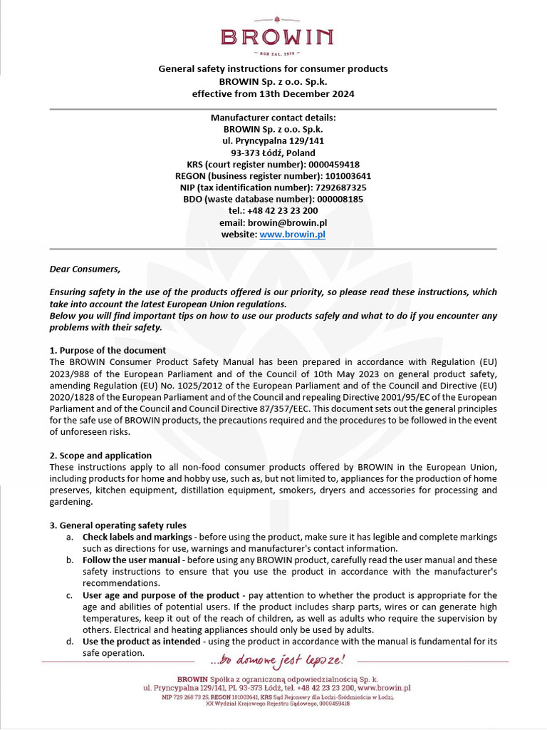 En General Safety Instructions For Consumer Products | PDF | Safety
