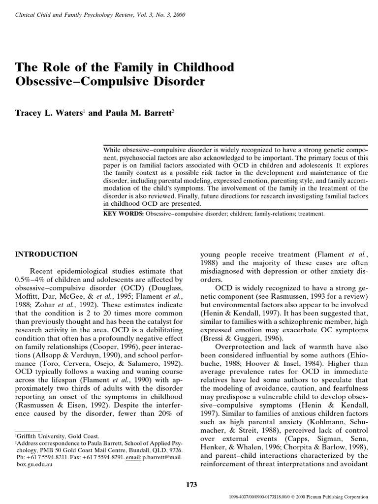 The Role of The Family in Childhood Obsessive Compulsive Disorder | PDF ...