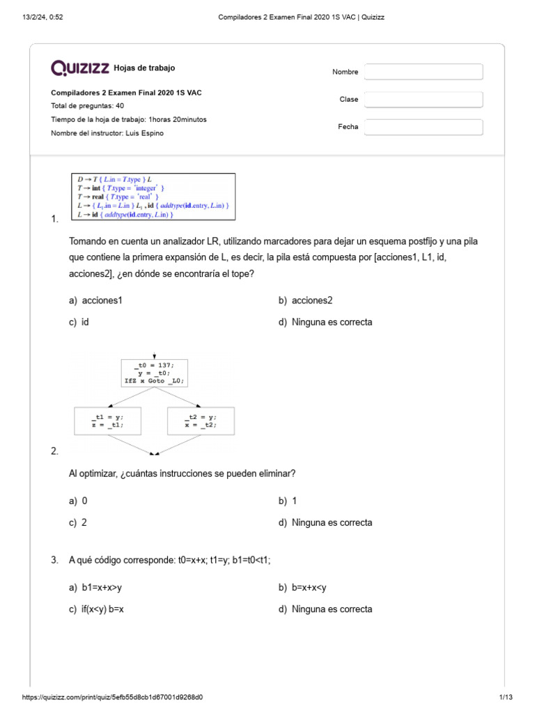 Compiladores 2 Examen Final 2020 1S VAC | PDF | Compilador | Programación de computadoras