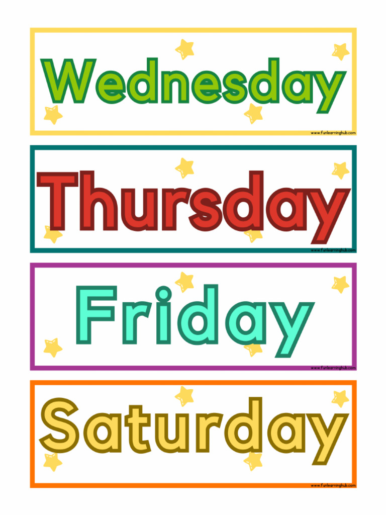 Days of The Week Flashcards 1A | PDF