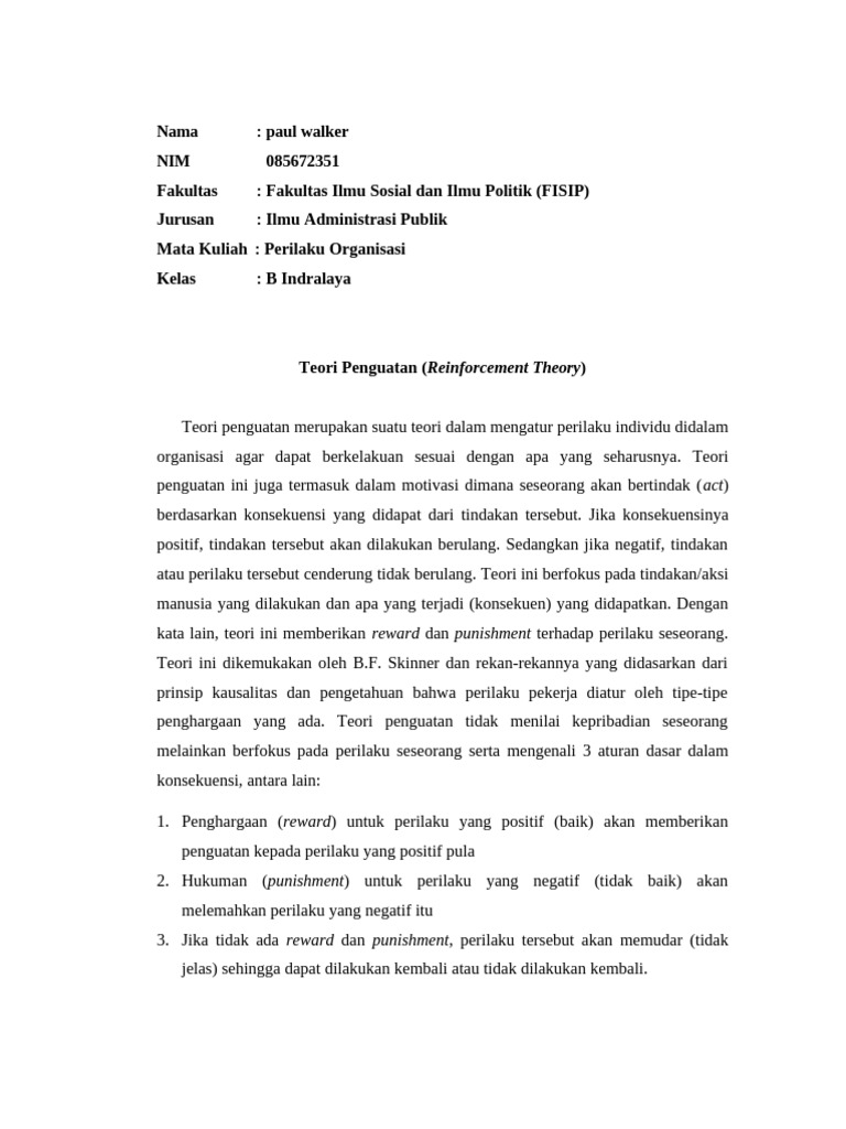 Teori Penguatan dalam Perilaku Organisasi | PDF