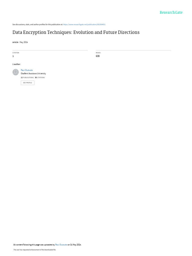 DataEncryptionTechniquesEvolutionandFutureDirections | PDF | Encryption | Public Key Cryptography