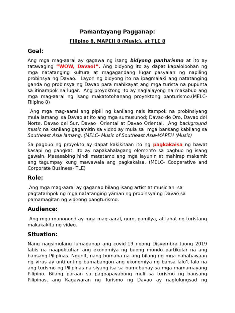 Pamantayang Paganap Grade 8 | PDF